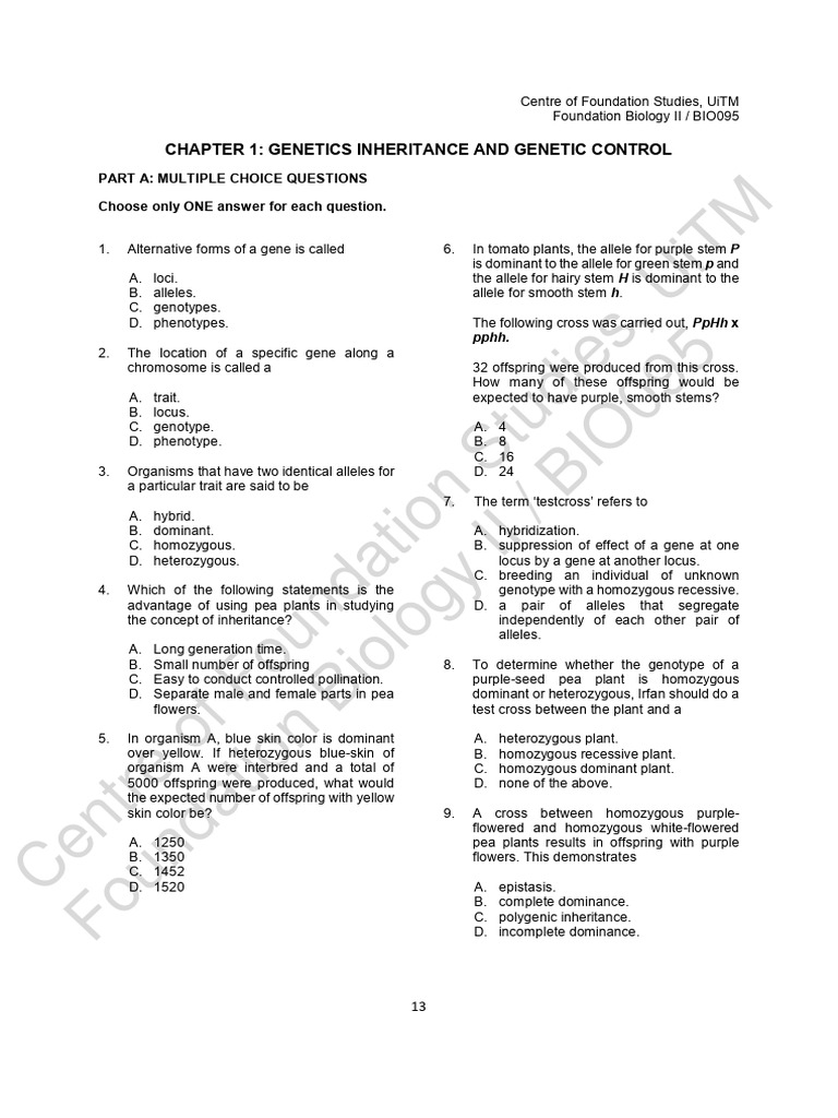 Week 1 Genetic Inheritance ACE Foundation Biology II | PDF