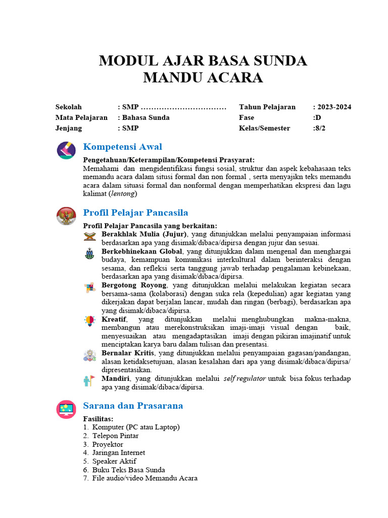 Modul Ajar - Mandu Acara | PDF