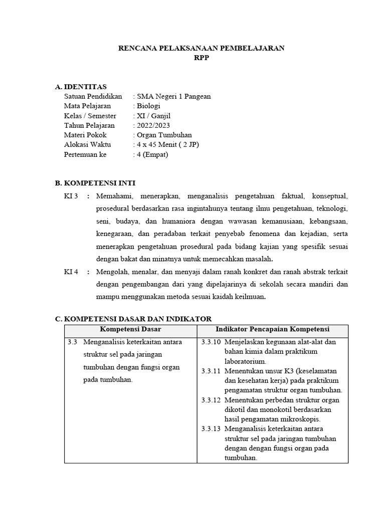 RPP PBL 2 JaringanOrganTumbuhan Edit | PDF