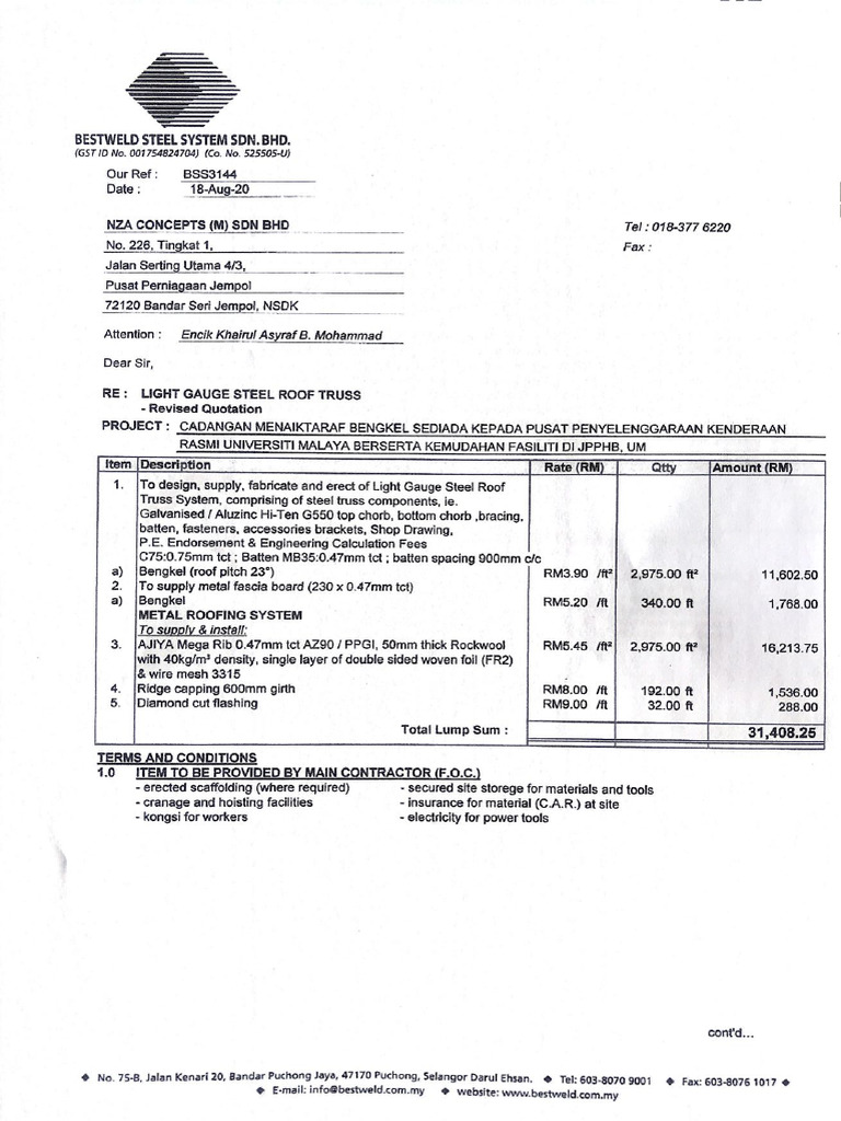 Quotation Bestweld Steel System | PDF