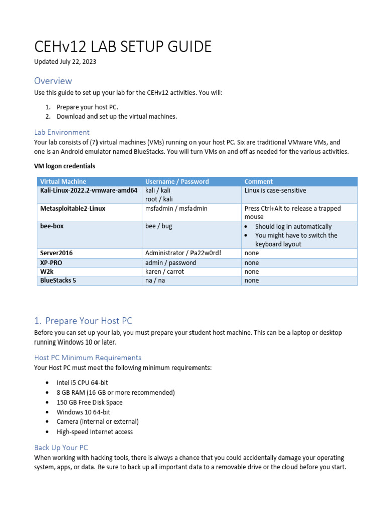 CEHv12 Lab Setup Guide | PDF