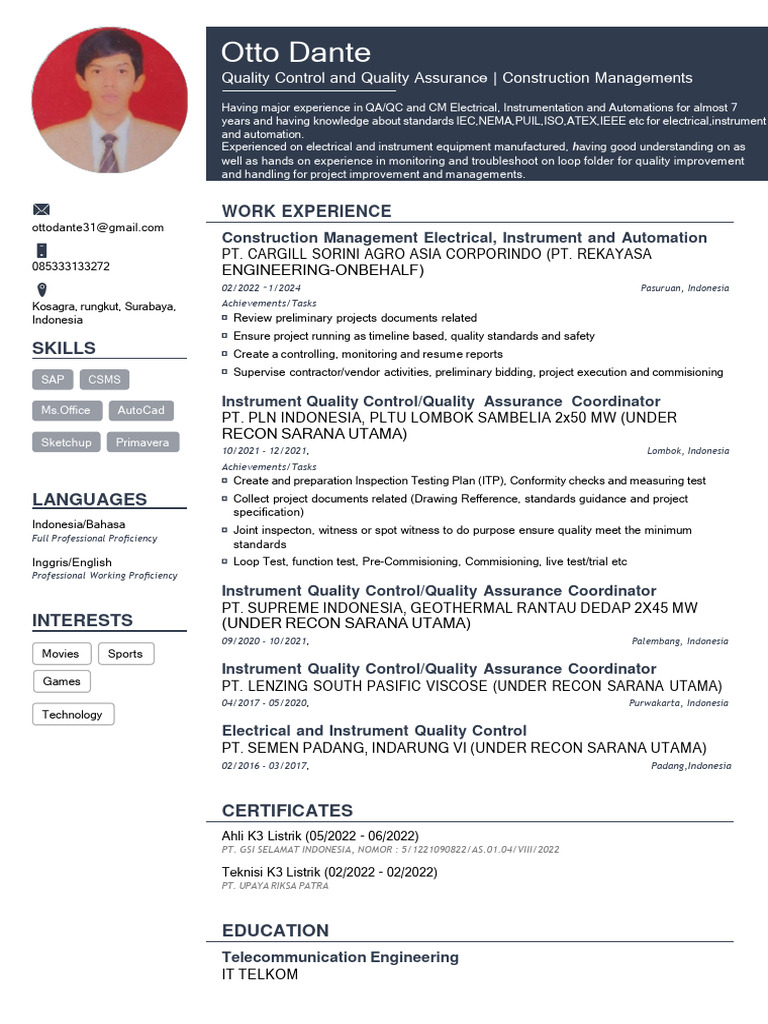 CV Otto Dante | PDF | Technology & Engineering