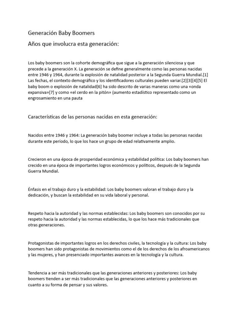Generación Baby Boomers Y Generacion Silenciosa | PDF