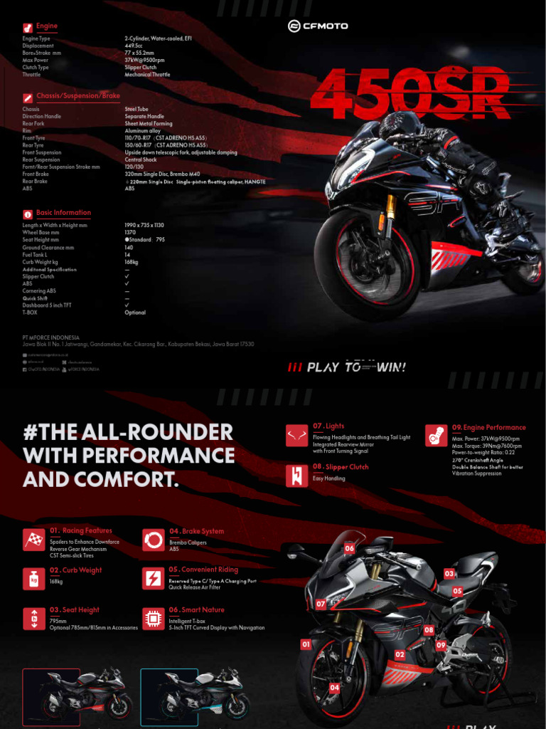 CFMOTO Motorcycle Specifications Guide | PDF