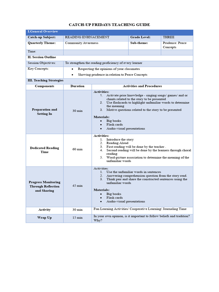 Final Catch Up Friday Lesson Plan February 2 | PDF