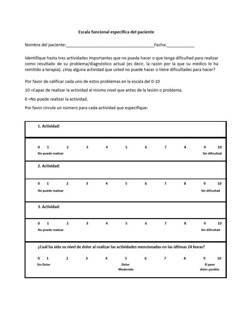 Escala Funcional Especifica Del Paciente | PDF