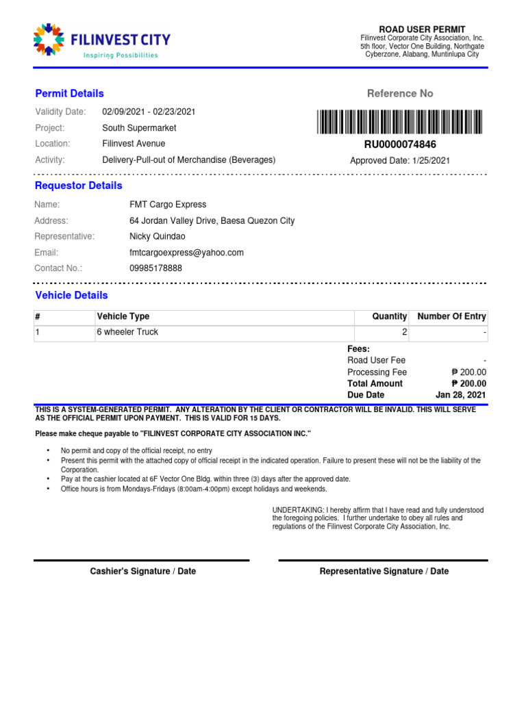 RoadUserPermit RU0000074846 (2546) | PDF | Service Industries