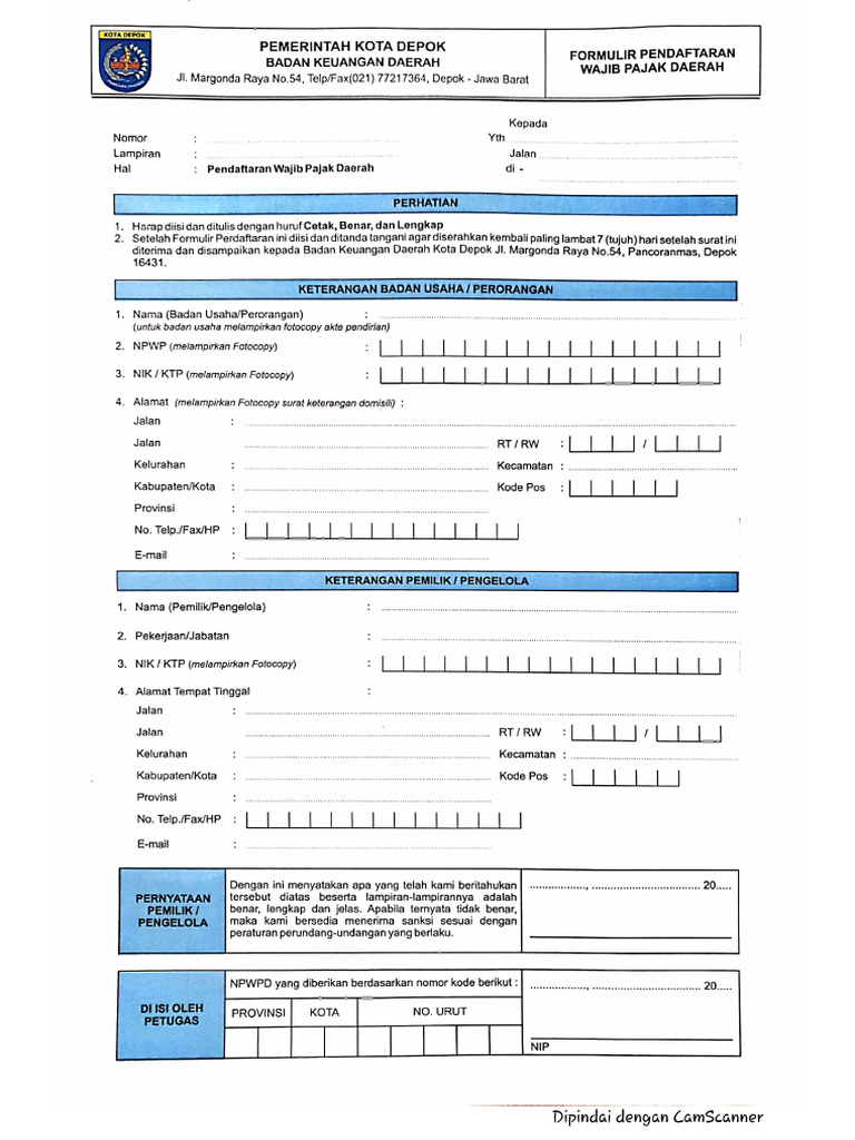 Formulir Wajib Pajak | PDF