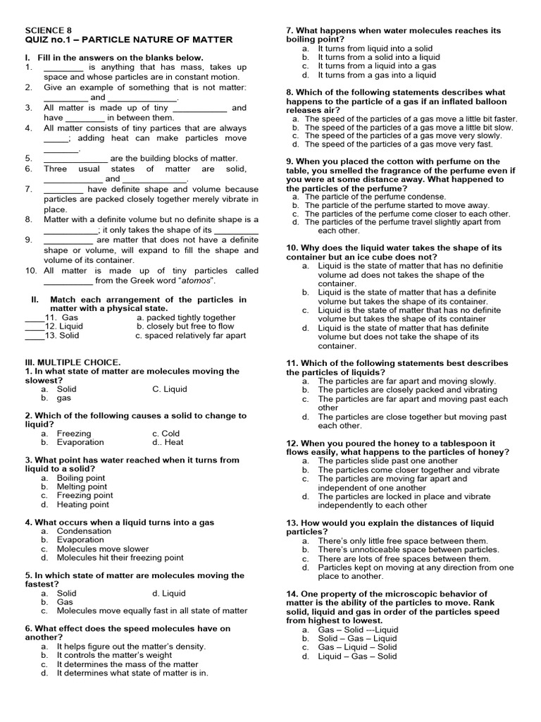 Quiz 1. Science8 Q3 | PDF