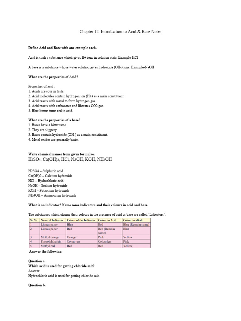 Chapter 12 - Introduction To Acid & Base Notes | PDF