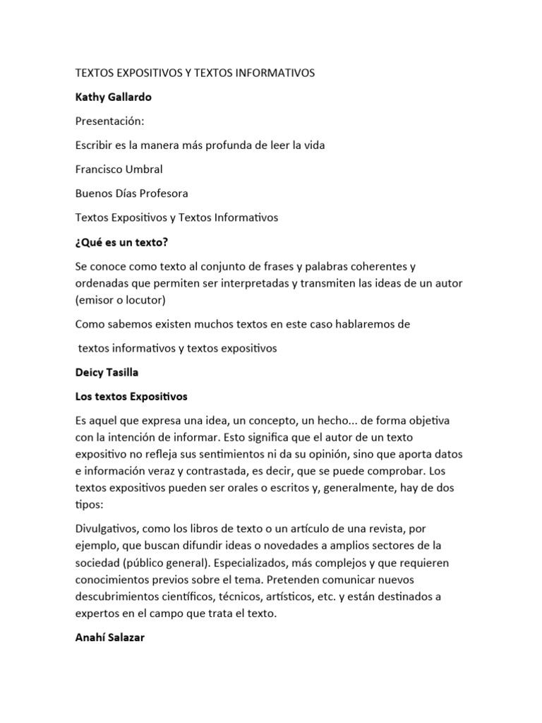 Textos Expositivos y Textos Informativos | PDF | Autor | Información