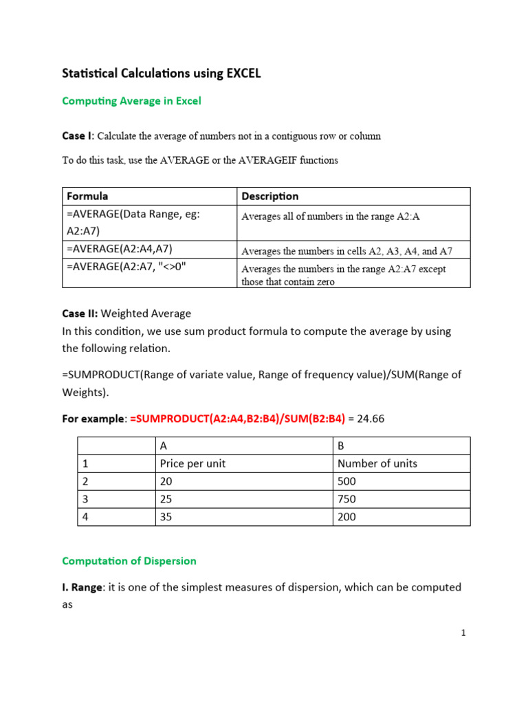 Computation of Statistical Measures in Excel | PDF | Microsoft Excel
