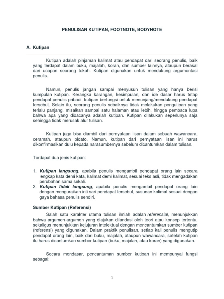 Penulisan Kutipan, Footnote, Bodynote | PDF