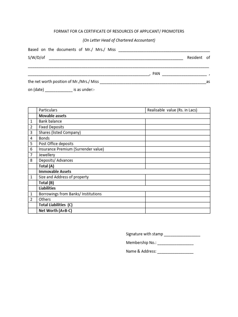Certificate by CA For Investment | PDF