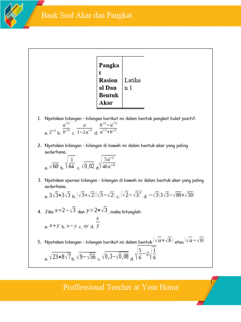 Kumpulan Soal Akar dan Pangkat Kelas 10 | PDF