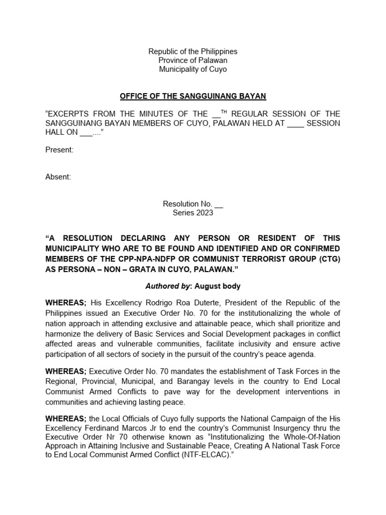 FORMAT Resolution PERSONA NON GRATA | PDF | National Security | Government