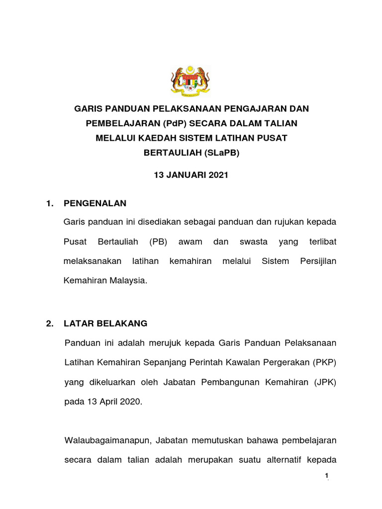 GP SOP Pelaksanaan PDP Secara Dalam Talian 13 Januari 2021 PKPP & PKPB ...