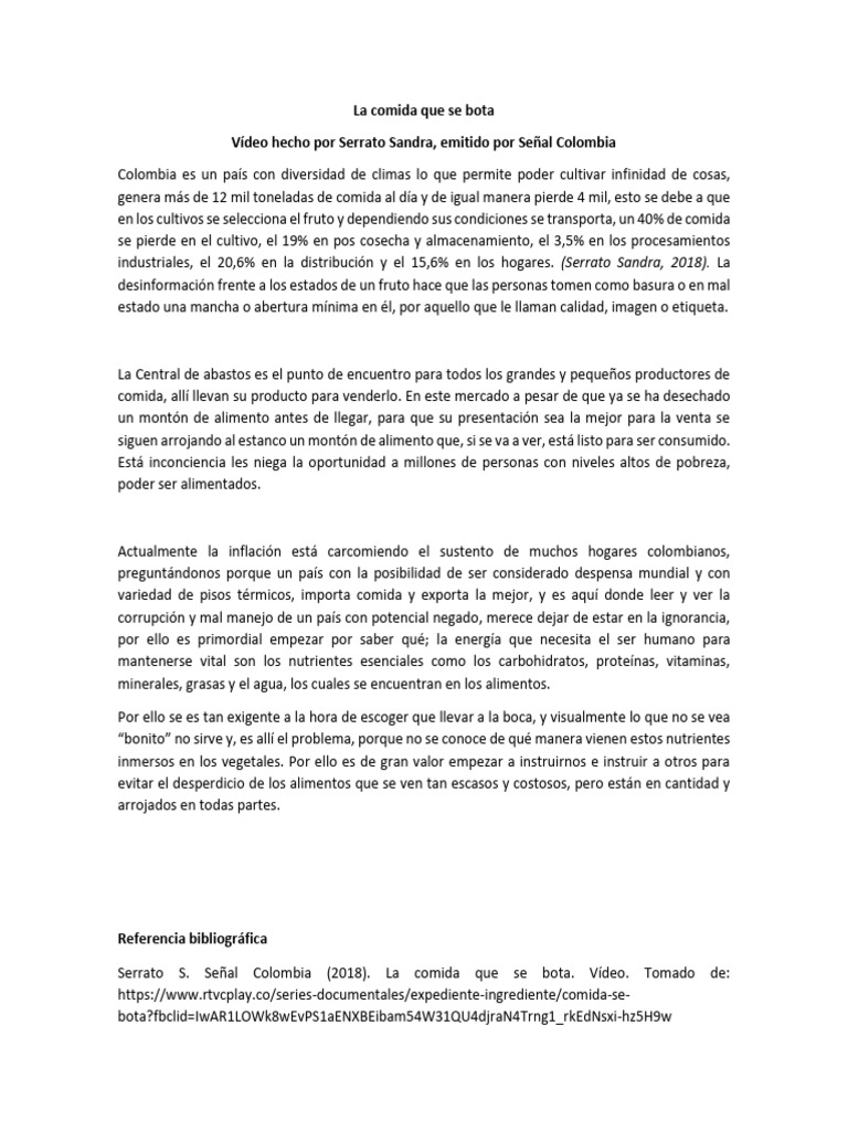 La Comida Que Se Bota, Bustos Brenda, 401 | PDF | Alimentos | Nutrición