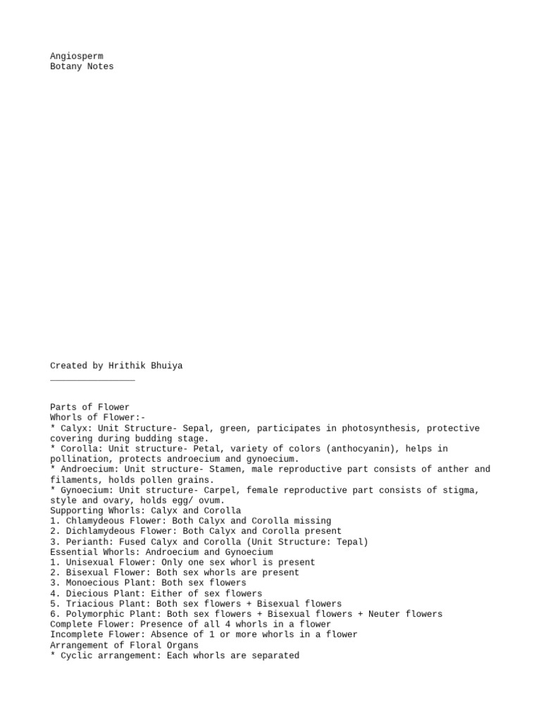 Angiosperm Botany Notes | PDF