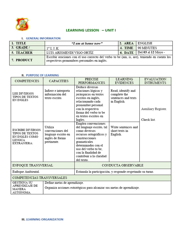 Learning Lesson 05 SR 1° | PDF