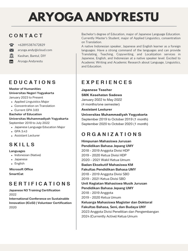 CV Aryoga | PDF | Applied Linguistics | Learning