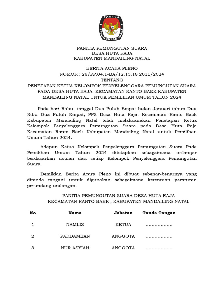 Format Ba PPS Ketua KPPS | PDF