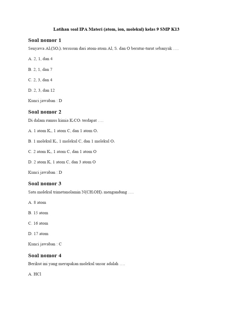 Latihan soal IPA Materi Partikel kelas 9 2023 Baru | PDF