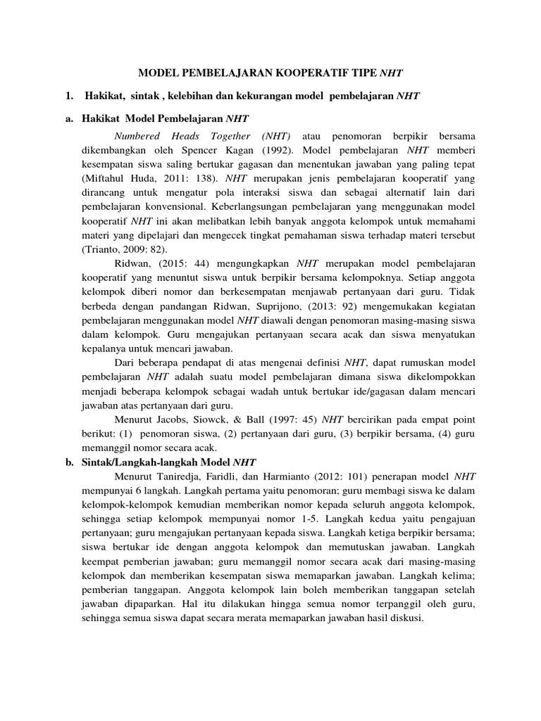 Contoh Model Pembelajaran NHT | PDF | Karier & Perkembangan ...