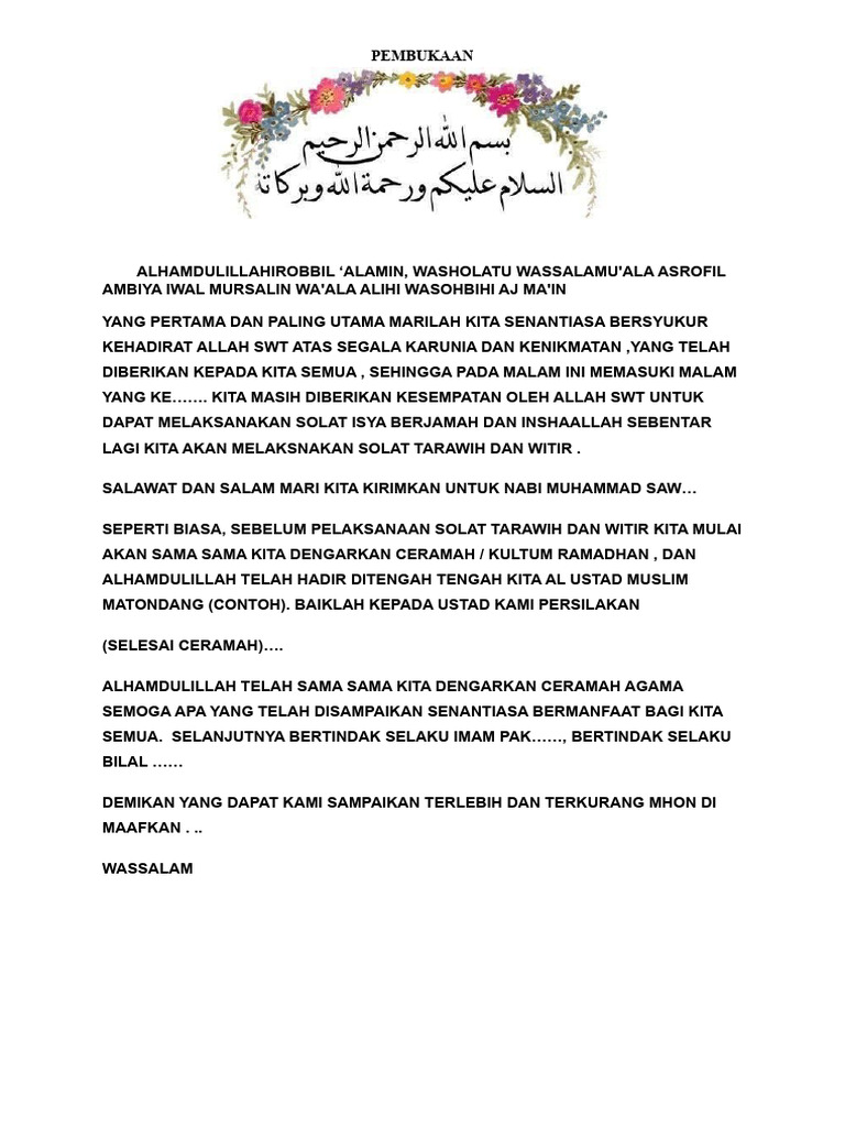 Contoh Pembukaan Protokol Malam Ramadhan | PDF