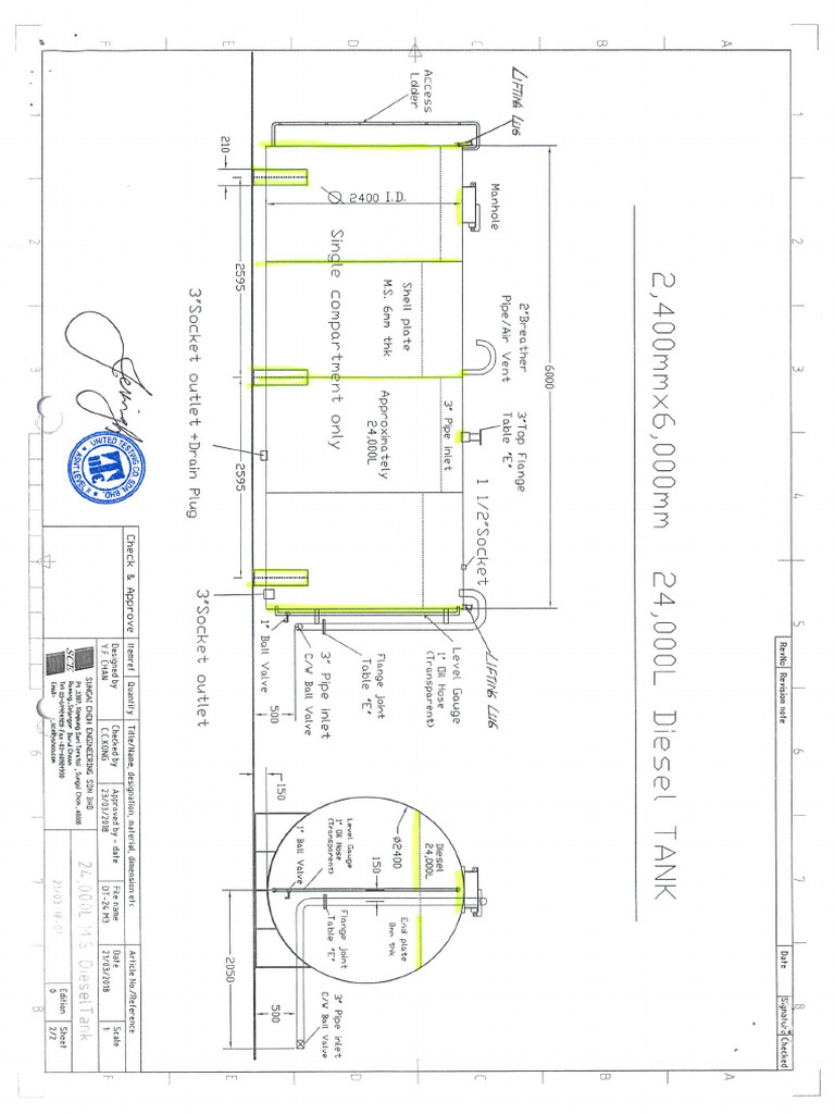 Mine Diesel Tank Drawing (24,000 Litre) | PDF