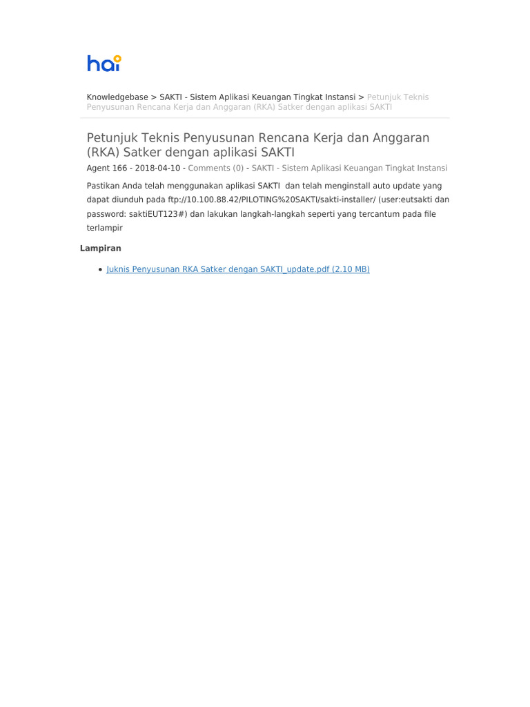 Petunjuk Teknis Penyusunan Rencana Kerja Dan Anggaran RKA Satker Dengan Aplikasi SAKTI | PDF