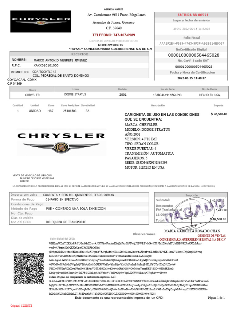 Factura Chrysler Dodge | PDF
