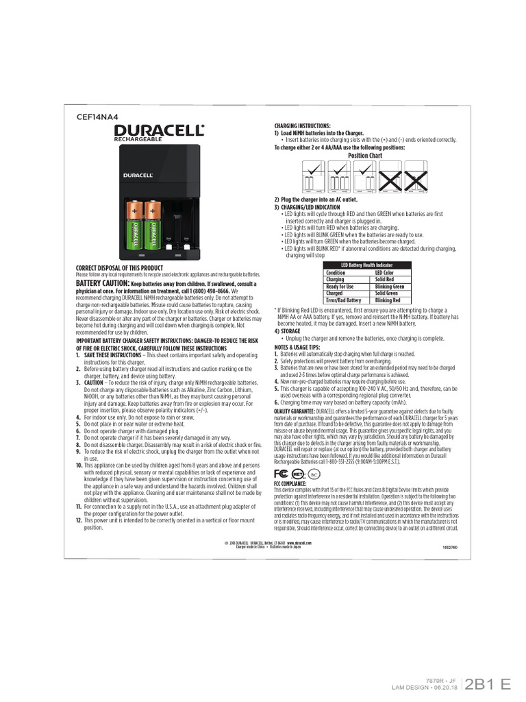 Duracell Charger Instructions CEF14NA4 EN | PDF | Rechargeable Battery ...