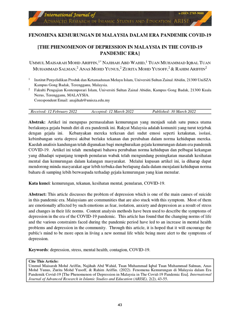 Fenomena Kemurungan Di Malaysia Dalamera Pandemik Covid-19 | PDF