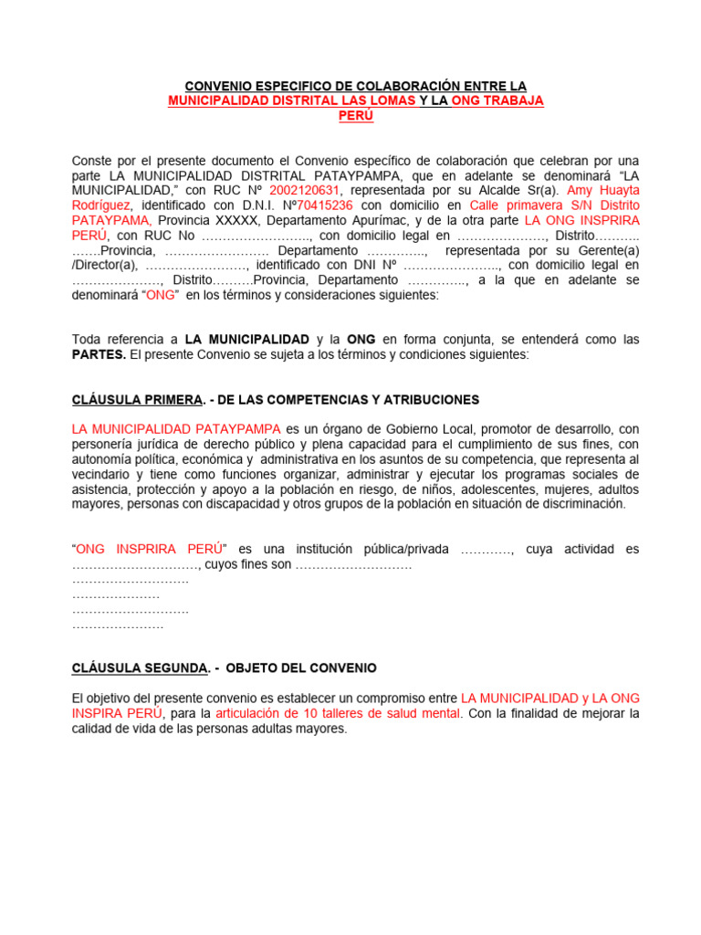 Plantilla de Convenios | PDF | Gobierno local | Organización no gubernamental