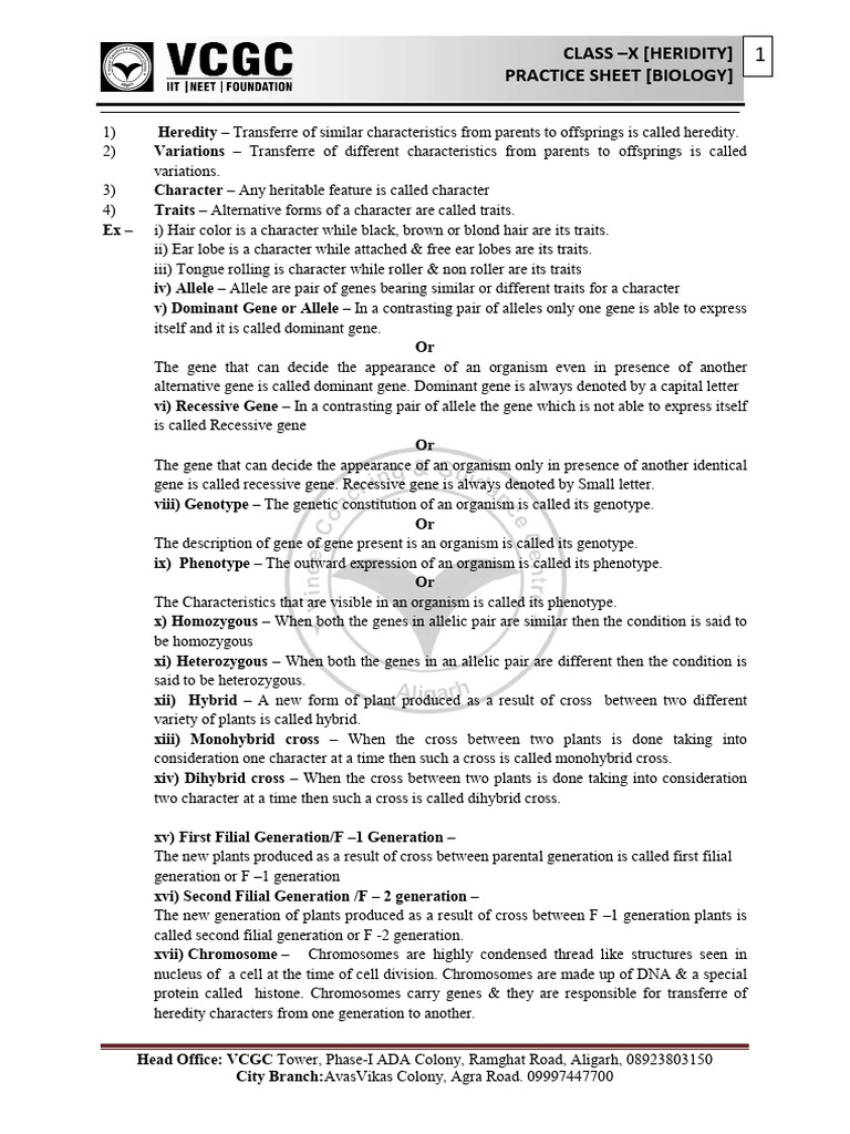Heridity Bio Sheet | PDF