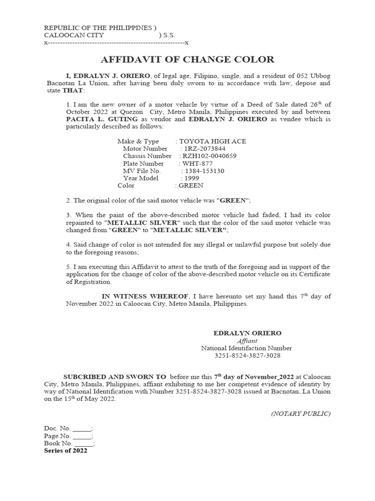Affidavit of Change Color | PDF