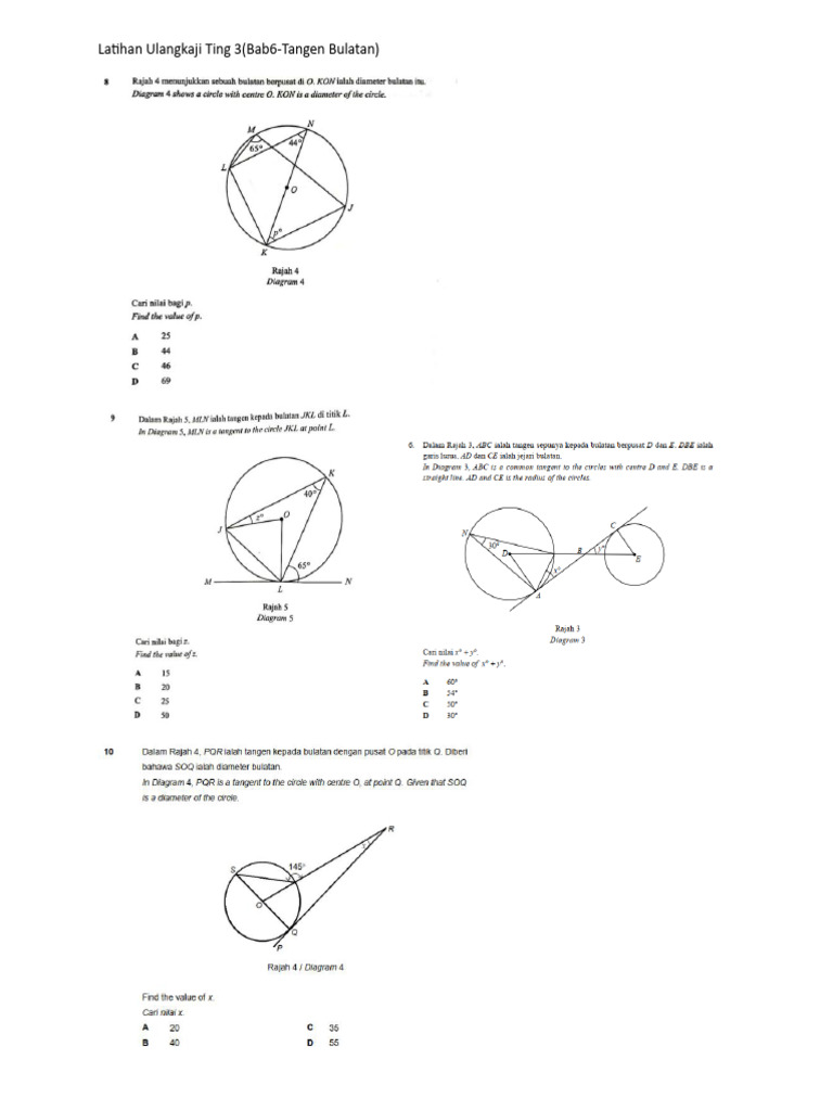 Latihan Ulangkaji Ting 3-Tangen Bulatan | PDF