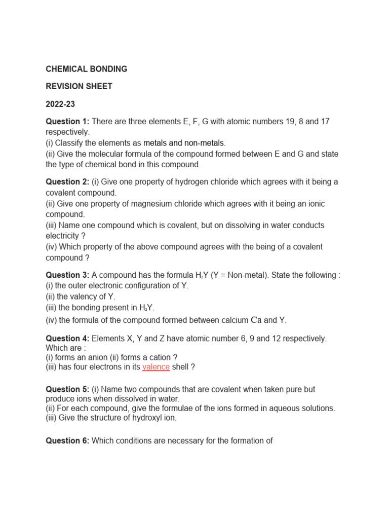 Chemical Bonding Revision Guide | PDF | Chemical Compounds | Chemical Bond