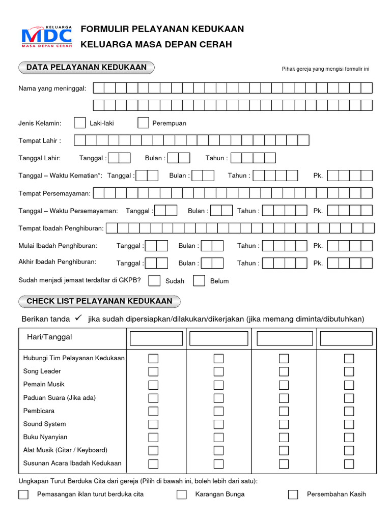 Form Pelayanan Kedukaan | PDF