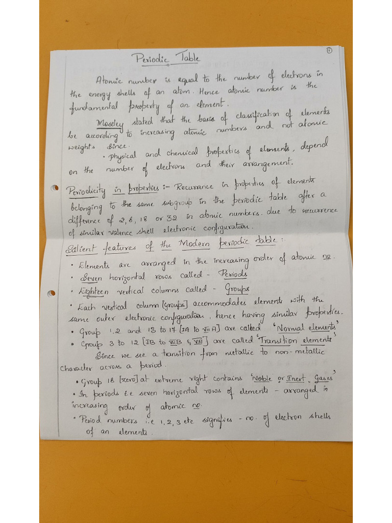 Periodic table notes | PDF