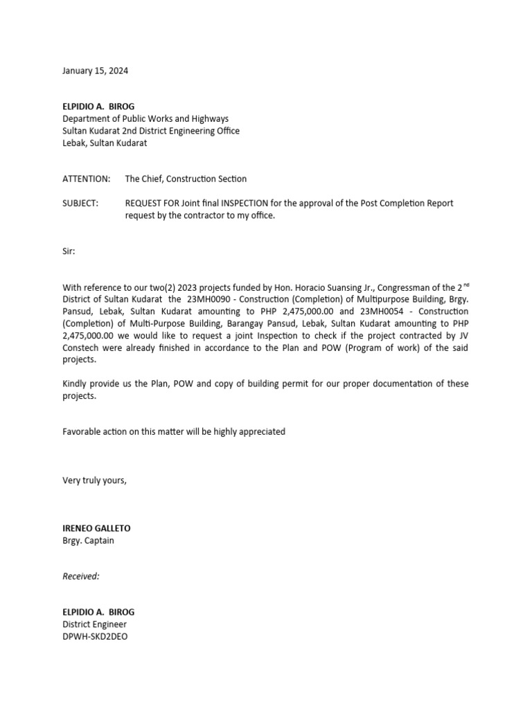 letter-of-DPWH Final-Pansud | PDF