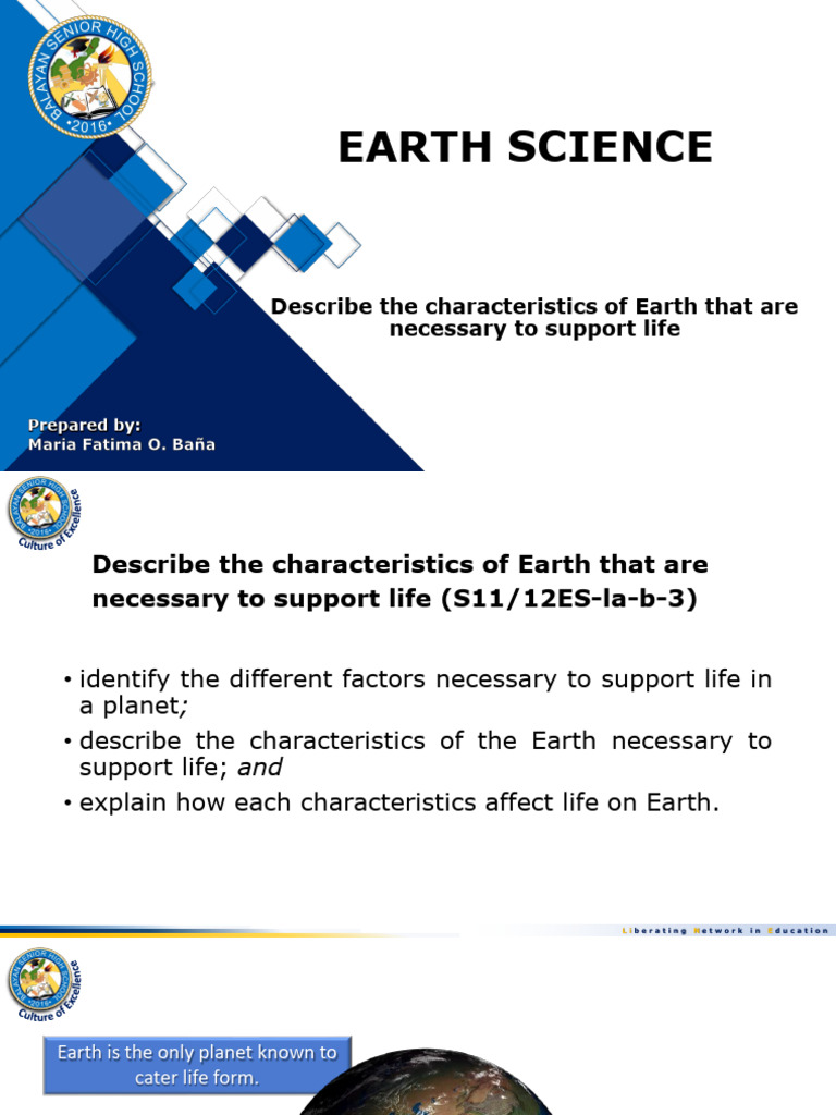 Earth Science Lesson 1 Describe The Characteristics of Earth That Are ...