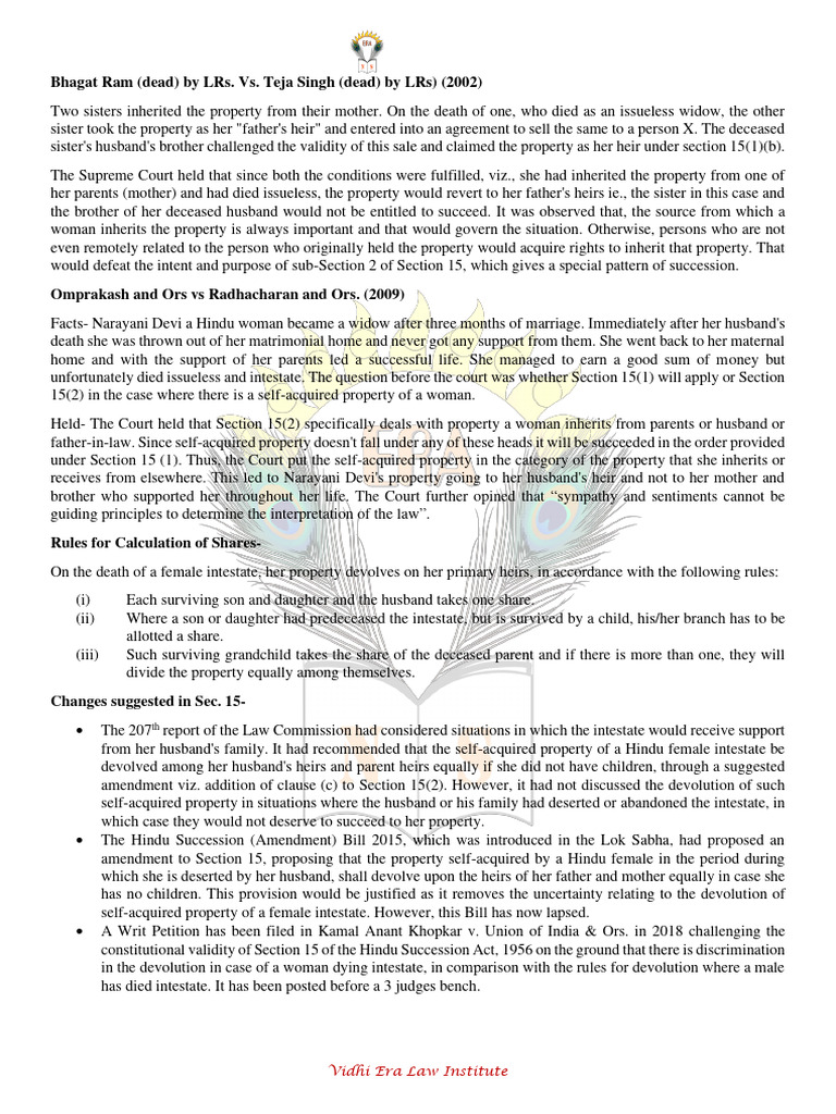 NOTES ON Female Intestate Succession | PDF