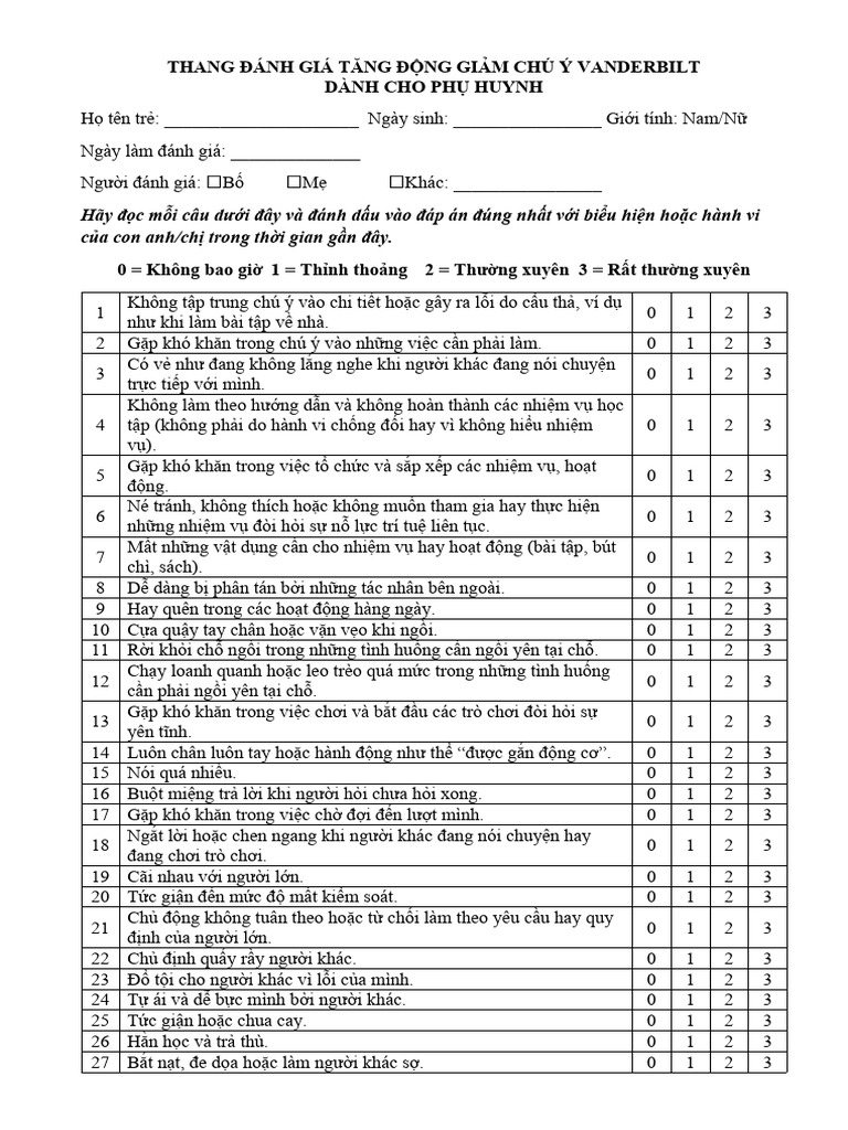 ADHD Vanderbilt PH Huynh | PDF