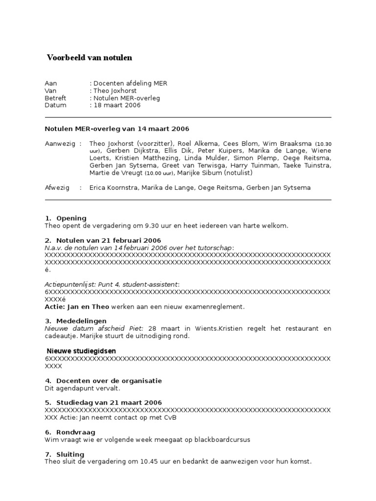 Voorbeeld Van Notulen | PDF