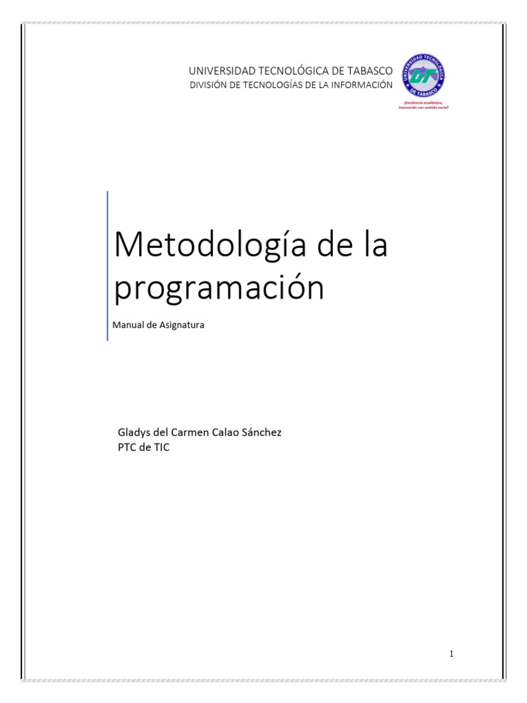Manual de Asign Metodologia de La Programacion | PDF | Algoritmos | Lenguaje de programación