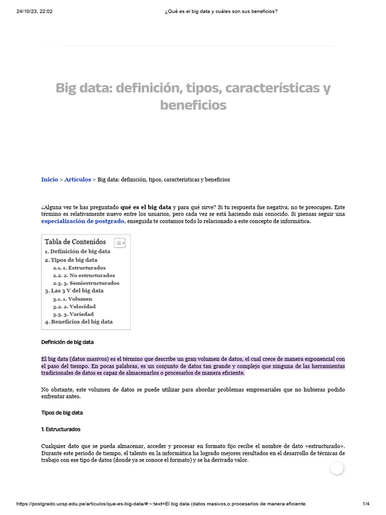 ¿Qué Es El Big Data y Cuáles Son Sus Beneficios | PDF