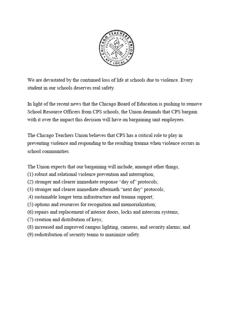 CTU Statement On SROs 2024 PDF | PDF | Social Science