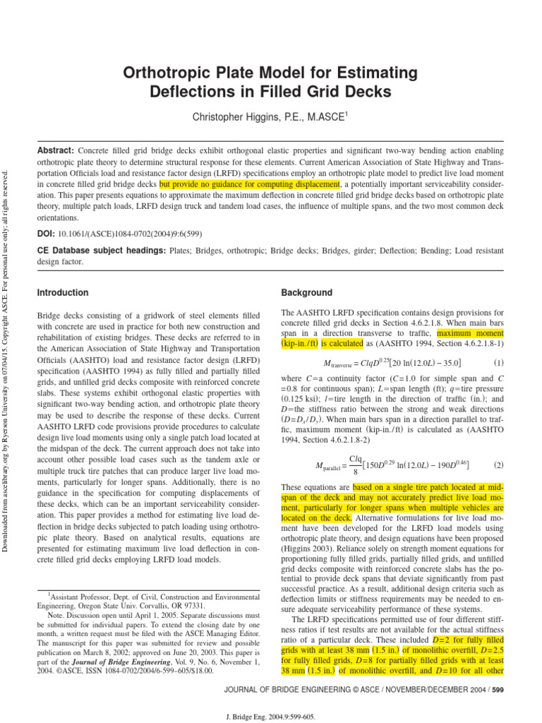 2 - 2004-Higgins - Orthotropic Deck-Deflection | PDF | Bending | Bridge